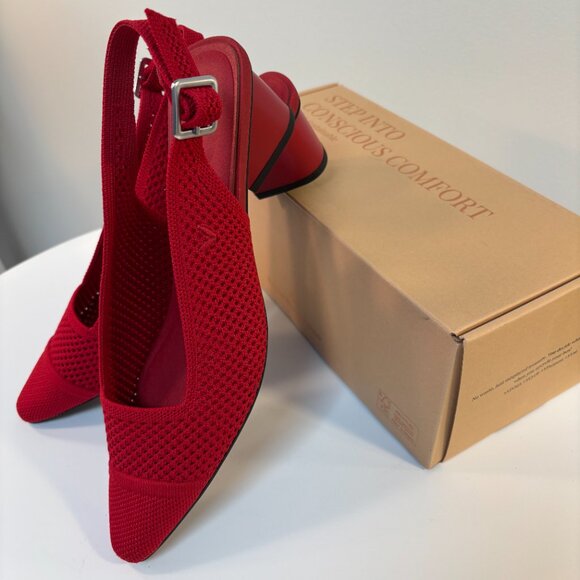 Vivaia | Shoes | Vivaia Ruby Red Pointedtoe Knit Slingback Sandals Leah ...